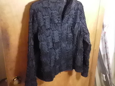 Samuel Dong Jacket Shirt Black Ruffle 2-way zip front long sleeves ...