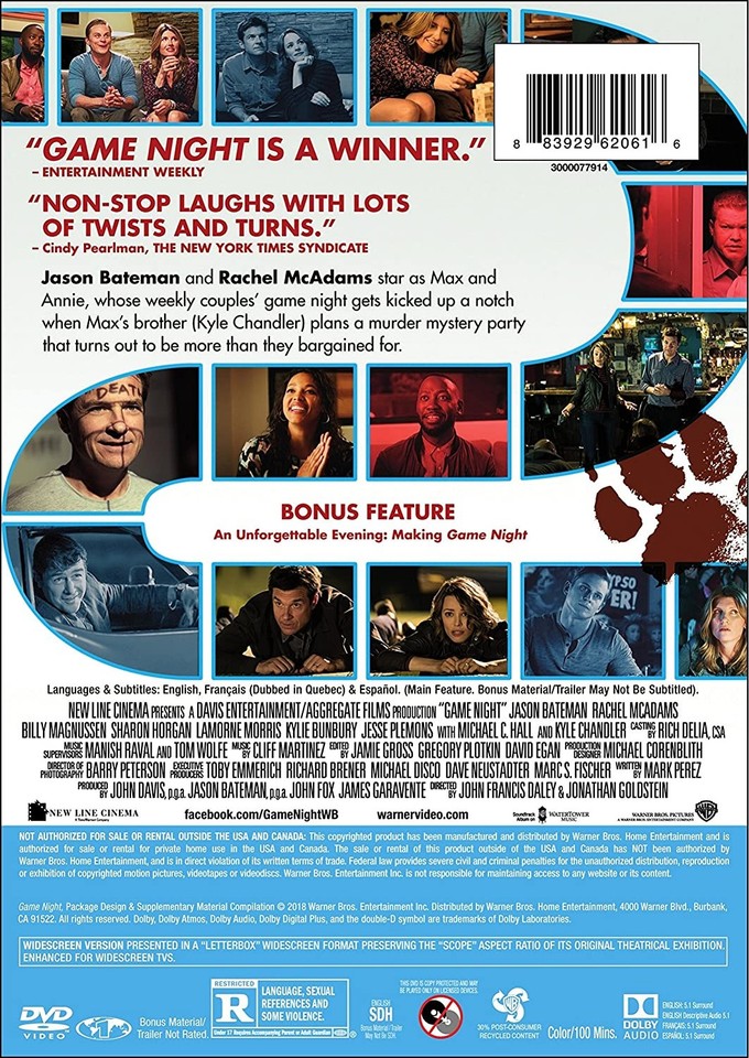 Game Night (DVD) Jason Bateman Rachel McAdams Billy Magnussen Sharon ...