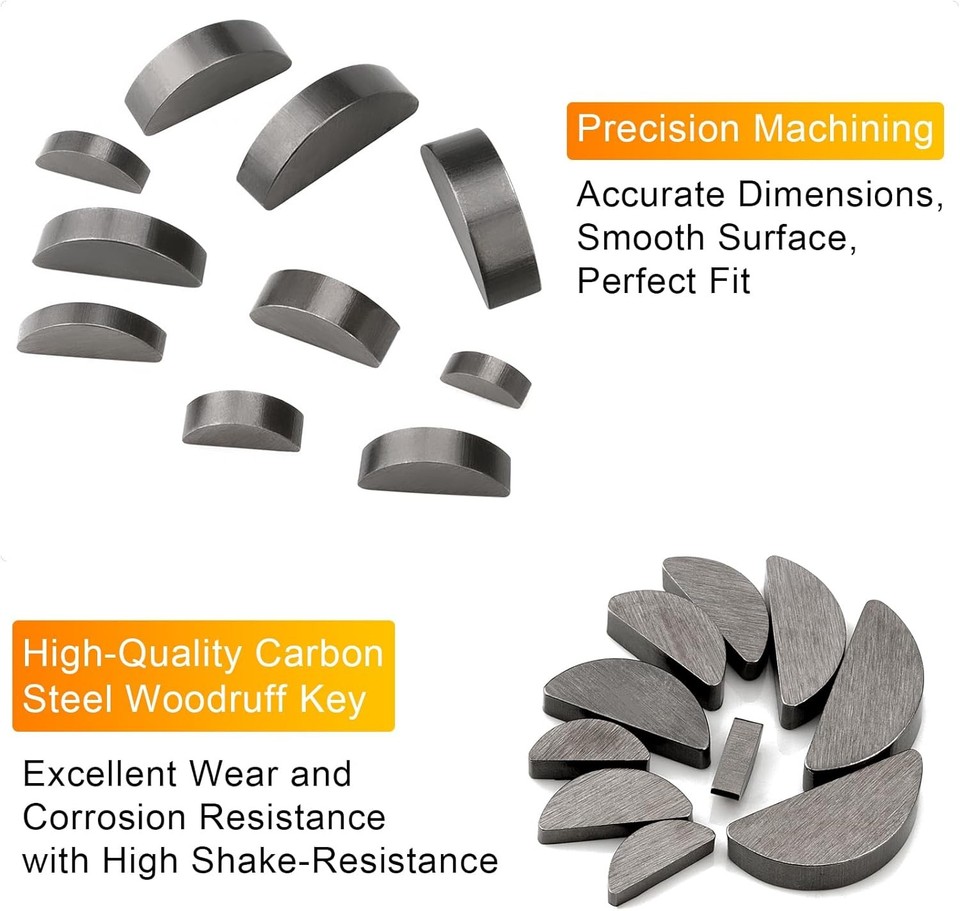 120pcs Woodruff Key Assortment Kit 10 Sizes Half Moon Shaft Crank ...