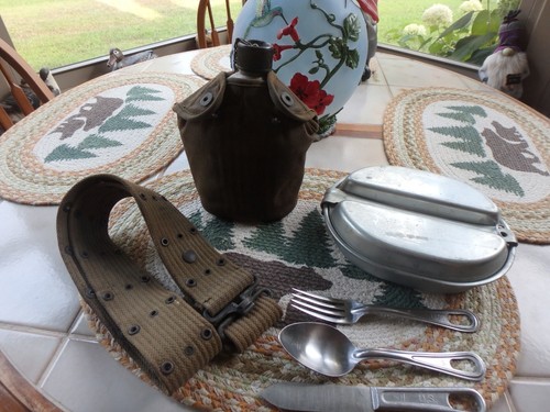WWII CANTEEN, MESS KIT, PISTOL BELT, UTENSILS | eBay
