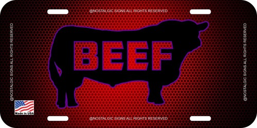 BEEF EAT BULL RED METAL LICENSE PLATE TAG FARMER CATTLE TRUCK CAR 01PUR ...