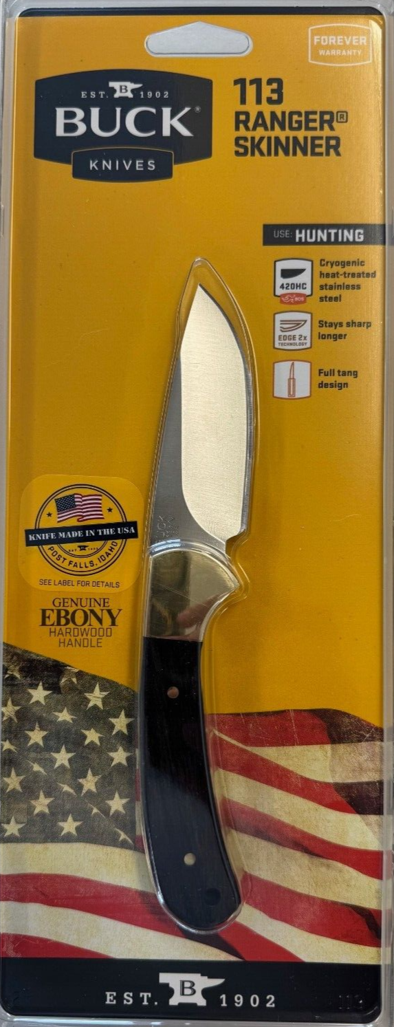 Buck 113 Ranger Skinner Fixed Blade Knife Ebony Handle with Sheath ...