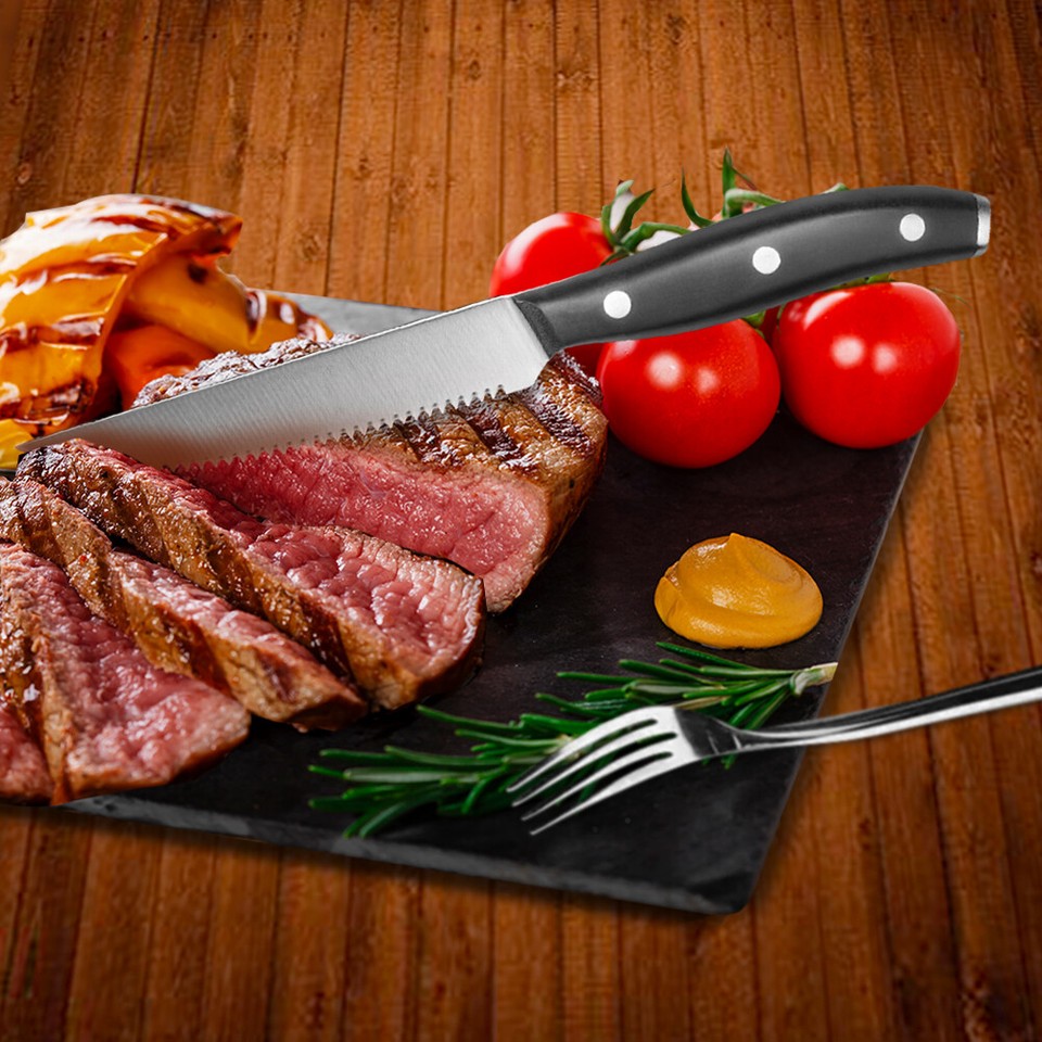 6Pcs Serrated Stainless Steel Steak Knives Set Kitchen Chef Cutlery ...