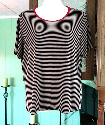 VINTAGE CHICO'S PRIVATE EDITION BLACK & TAN STRIPED RED PIPING NECKLINE ...