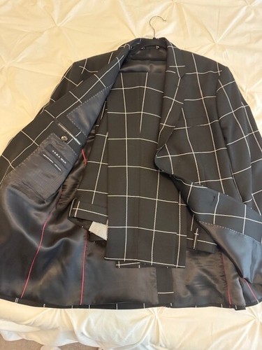 New ZARA Mens Black - White Check SLIM FIT Suit Jacket SIZE 40R 34 x 31 ...