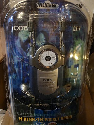 Coby CX-7 Mini AM/FM DBBS Pocket Radio Blue With Earphones & Neck Strap ...