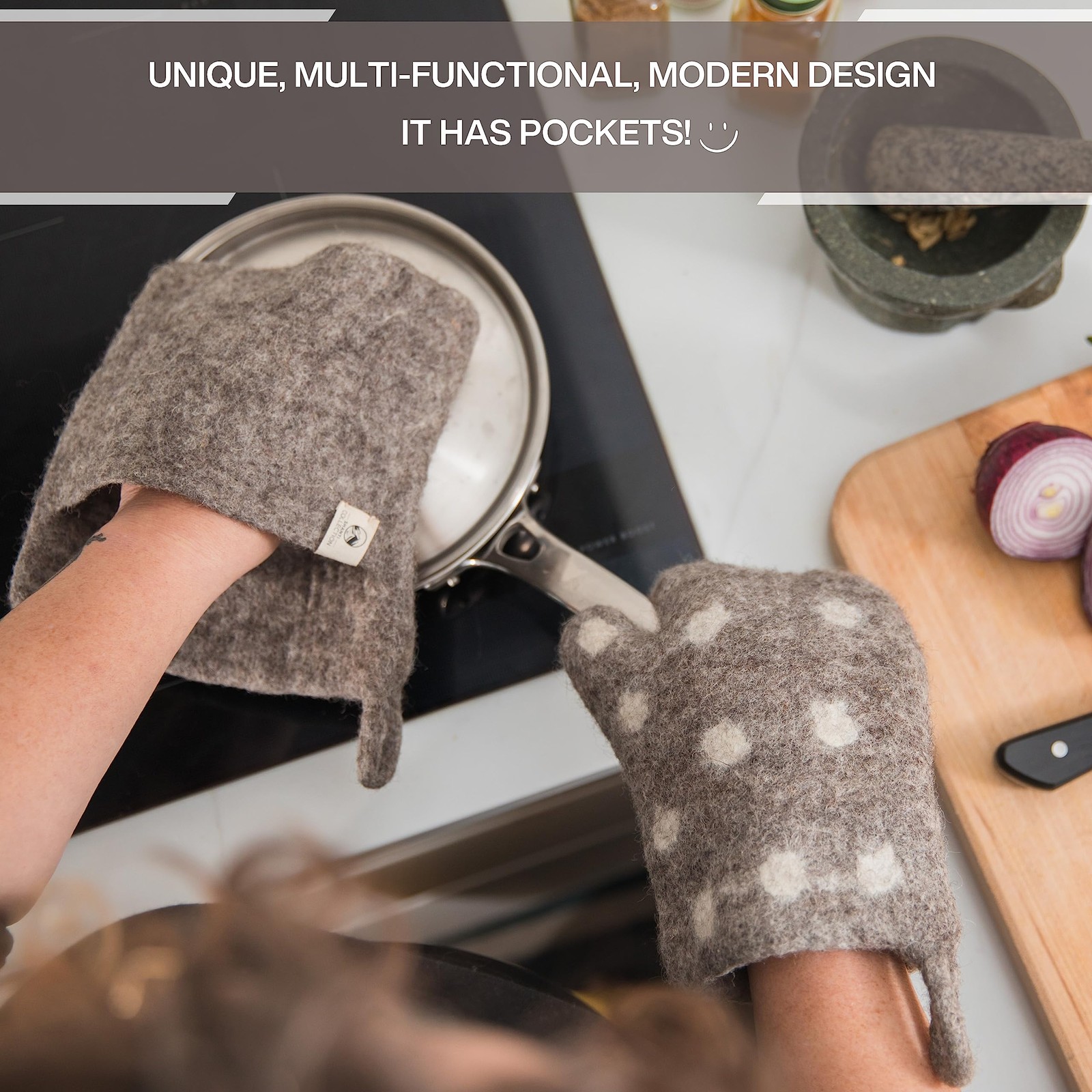 - Handmade Oven Mitts and Pot Holders Heat Resistant Set, 100% Wool ...