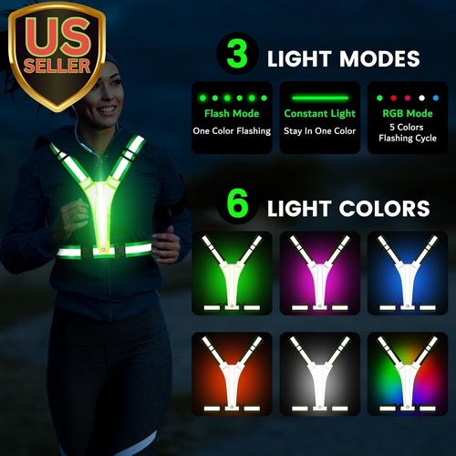 LED Reflective Running Vest Gear,Light up Vest Runners Night Walking ...