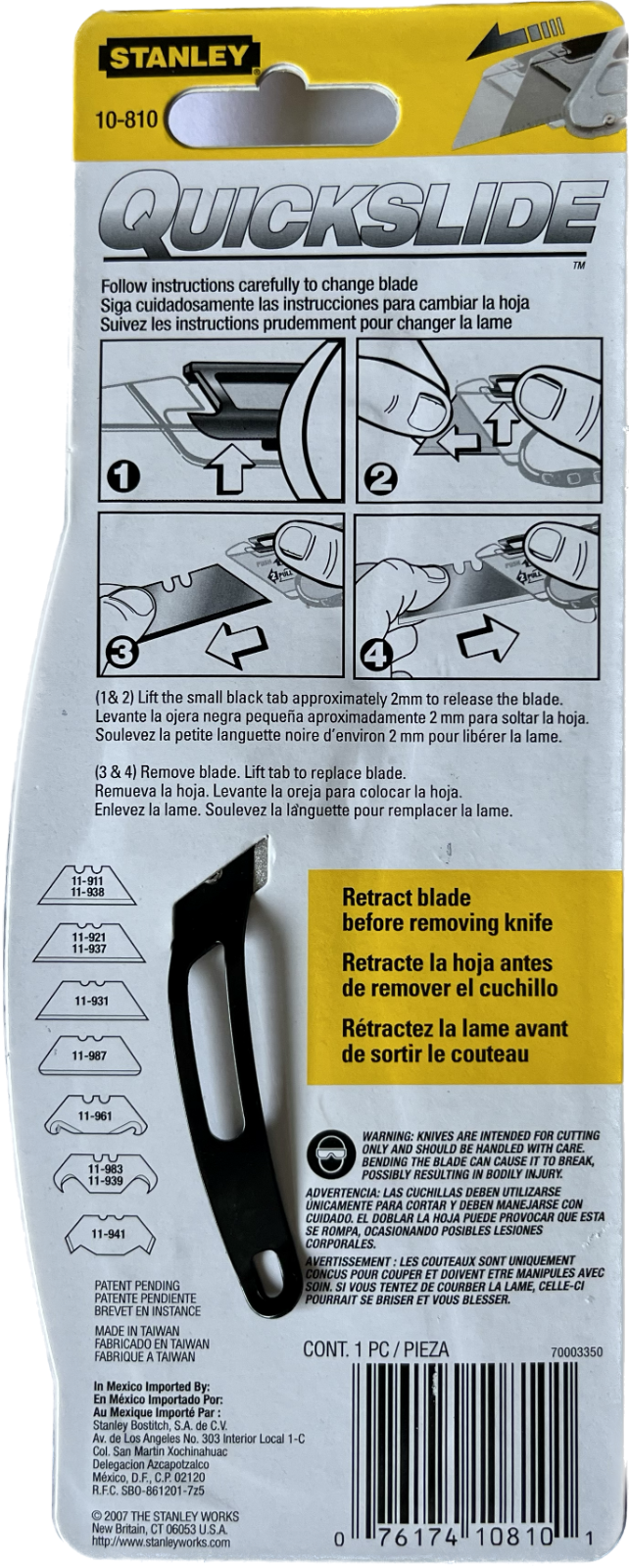 Stanley 0-10-810 Quickslide, Retractable Utility Knife, Quick Change ...