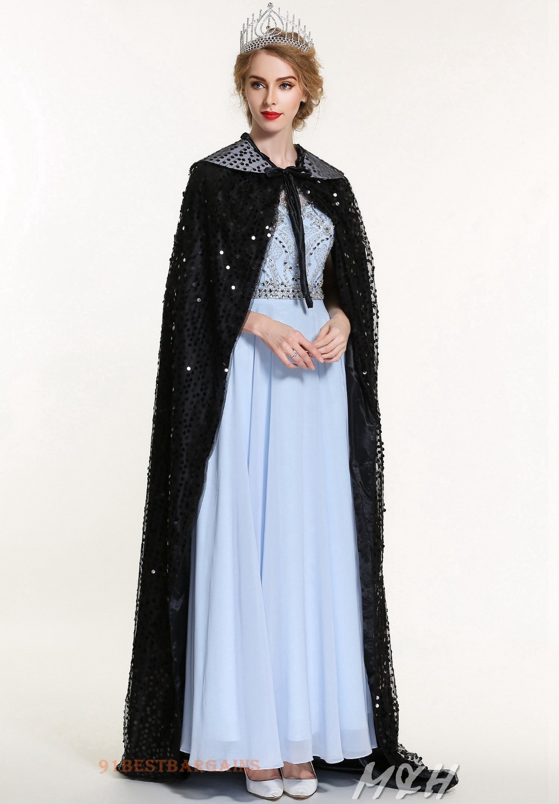 Black 71" Long Cloak Scales-Sequin Satin Cape Beauty Pageant Party ...