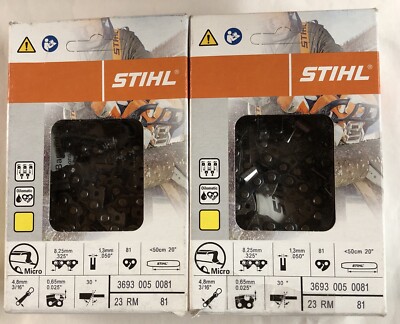 2 Stihl 20” 23 RM 81 Chainsaw Chains 3693 005 0081 .325” Pitch .050 ...