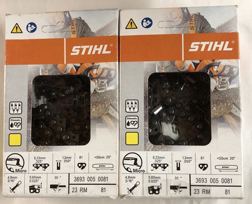 2 Stihl 20” 23 RM 81 Chainsaw Chains 3693 005 0081 .325” Pitch .050 ...