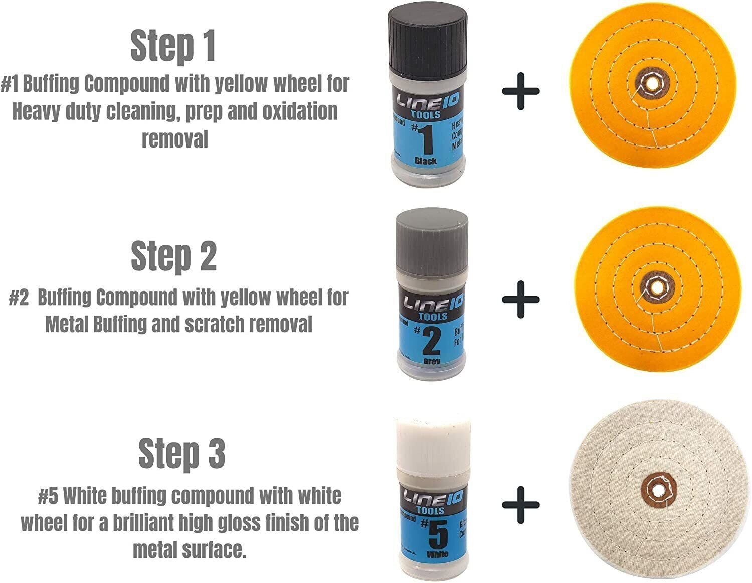 Metal Buffing Kit for Drill 4 Inch Wheel for Polishing Hard Metals 7pc ...