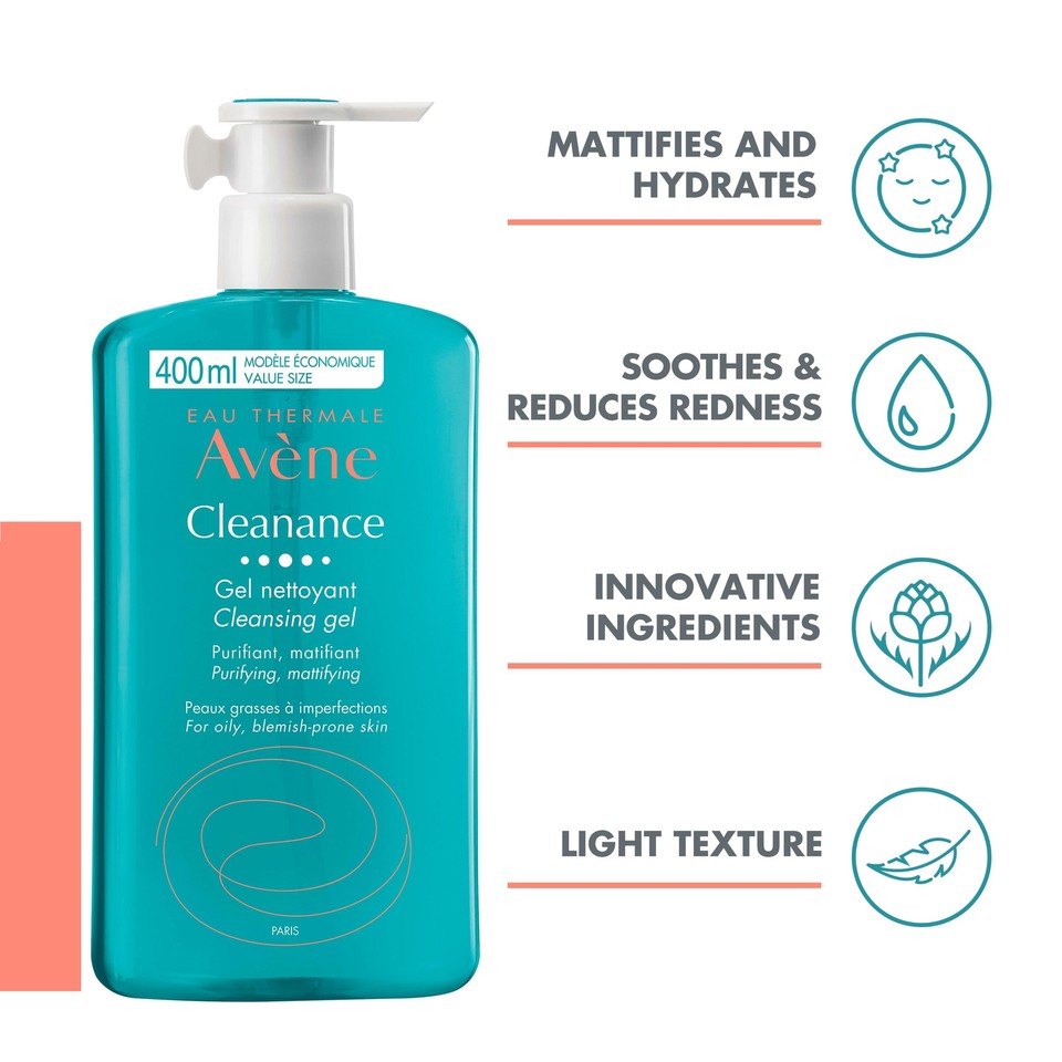 Avène Cleanance Cleansing Gel Cleanser for Blemish-prone Skin 400 ml ...
