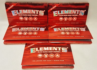 5 Packs Elements Slow Burn Hemp Single Wide Gummed Rolling Papers 100 ...