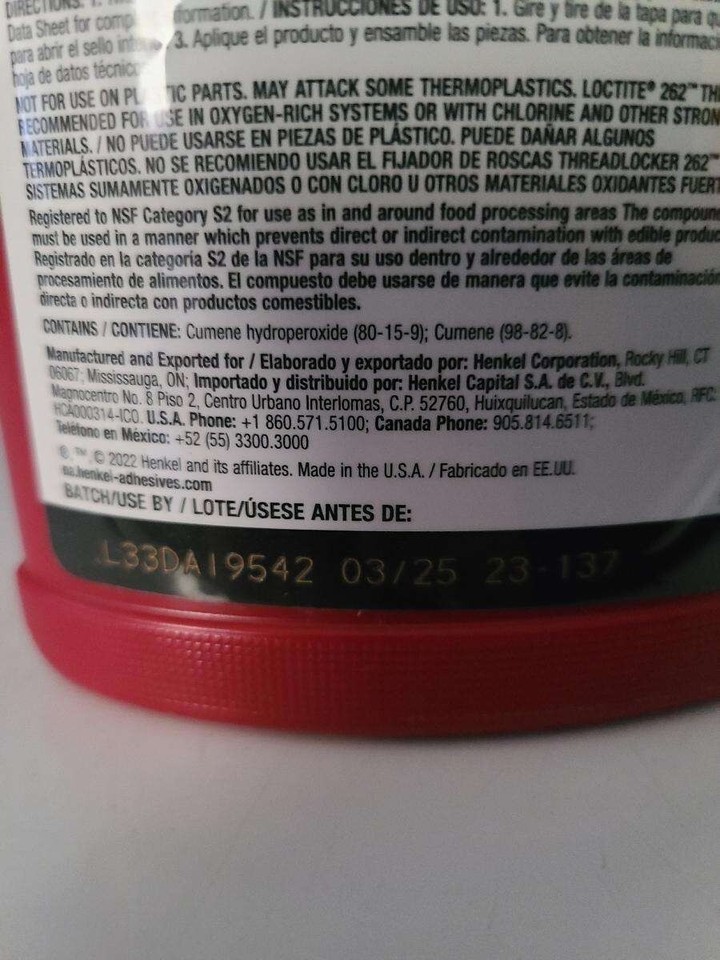 Loctite Red 262 250 ml High Strength Thread Locker | eBay