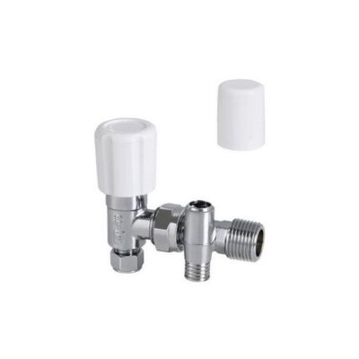 3 x Center angled manual radiator valve with drain off & lockshield 8mm ...