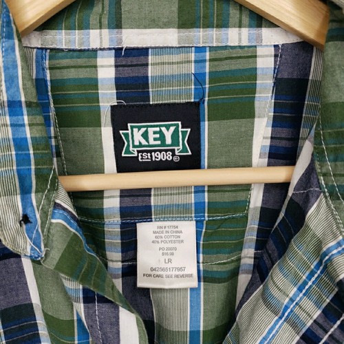 Key Shirt Men's Pearl Snap Button Up Long Sleeve Plaid Western Workwear ...