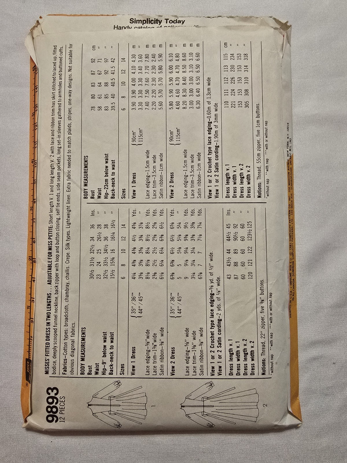 Simplicity 9893 Vintage Pattern Fitted Dress Gunne Sax Prairie 1980s Sz ...