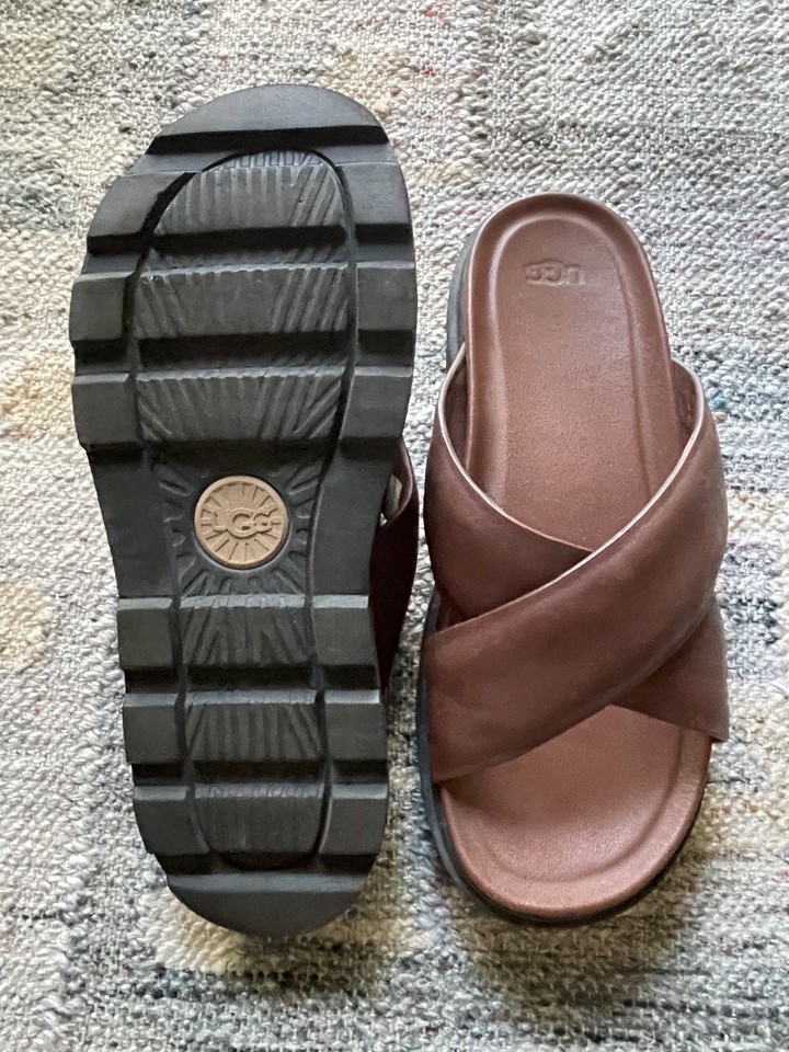 UGG CAPITOLA Men’s Sandals Size 10 Brown & Black Cross Slide Retail ...