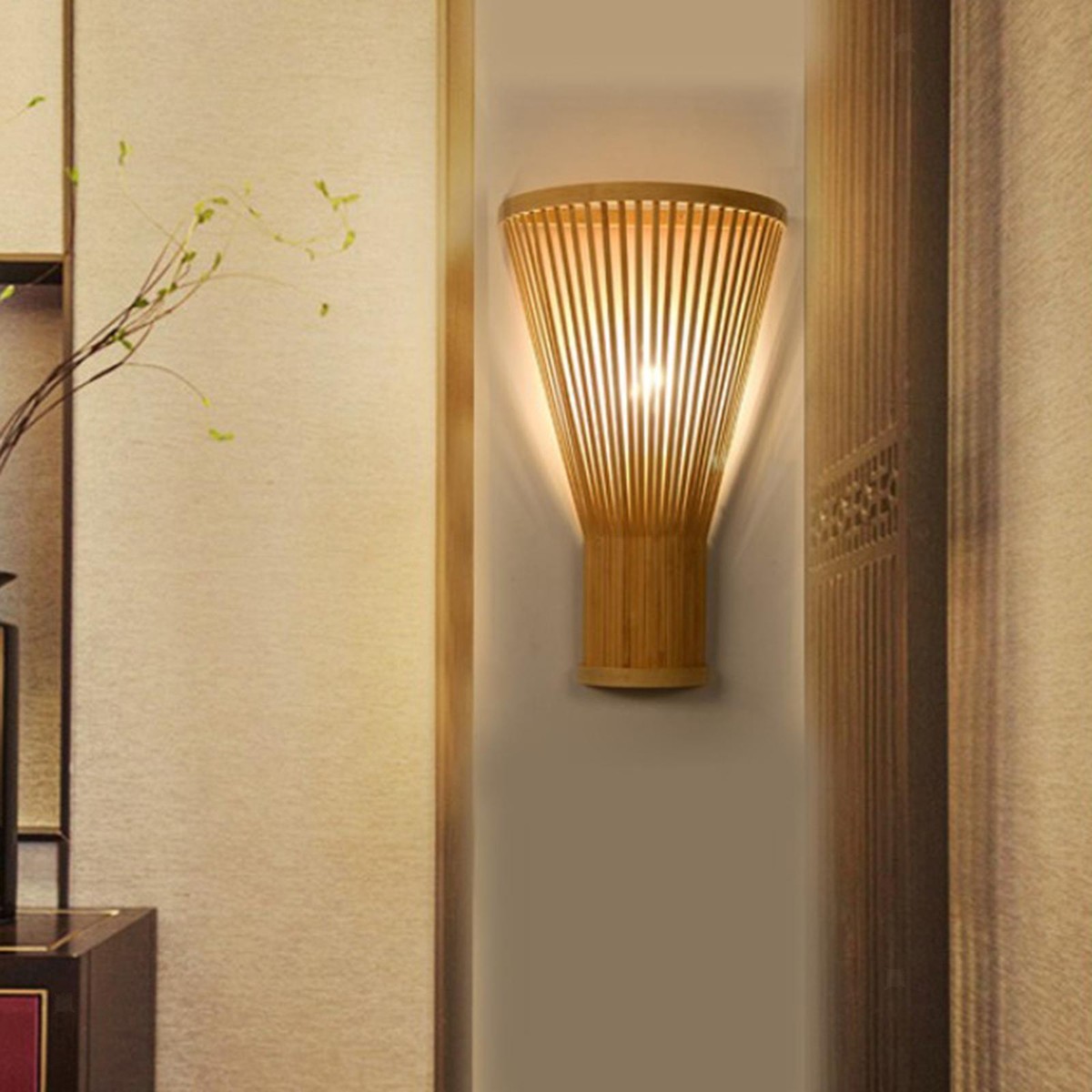 Bamboo Wall Sconce Light Wall Lamp Rustic, Muto Rattan Weaving LED,