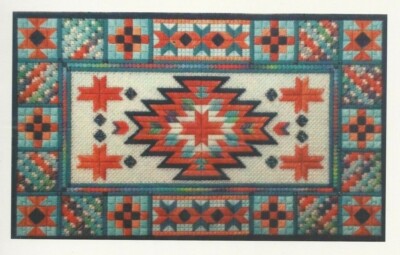 TURQUOISE TRAIL--Southwestern Design--Blue & Orange--Counted Canvas ...