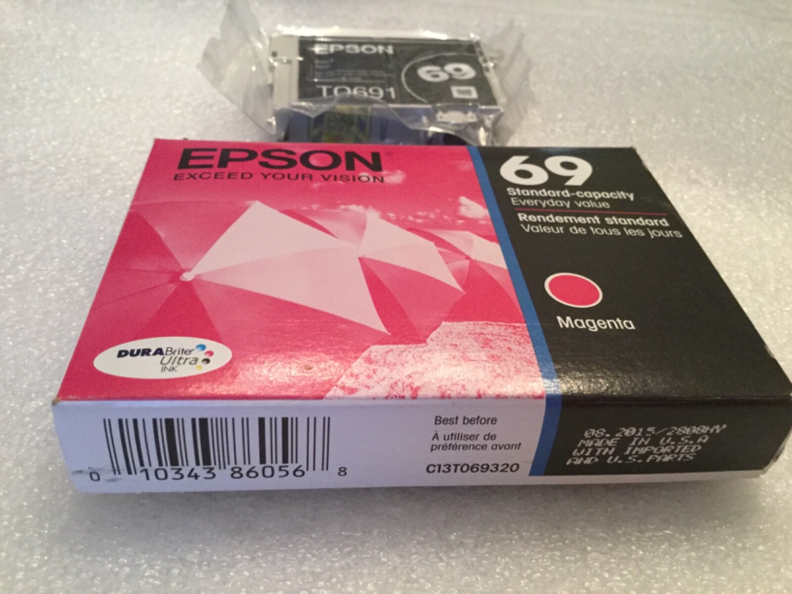 2 Pack! New Genuine Epson 69 T0691 T069320 Black Magenta Ink Cartridges ...