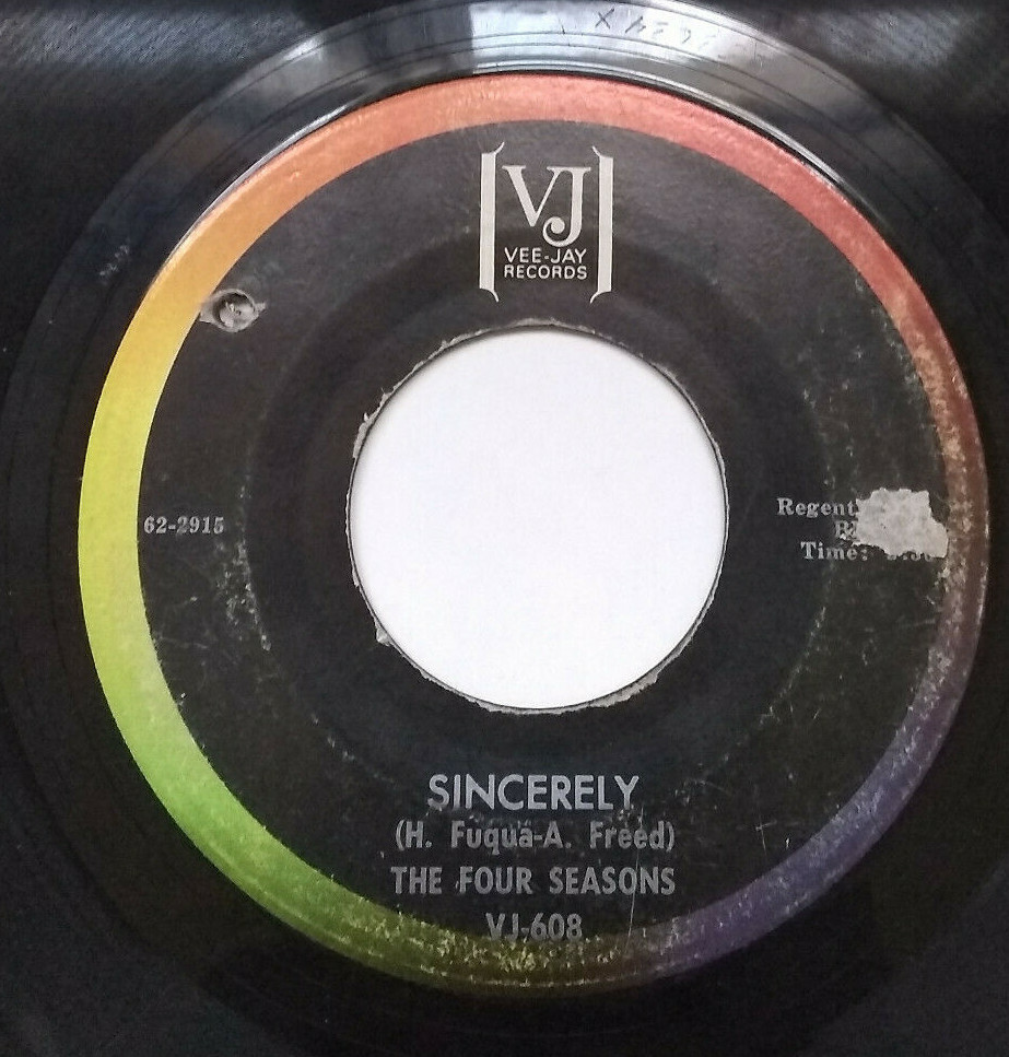 The Four Seasons Sincerely / One Song 7" Single 45rpm Vee Vinyl Record ...