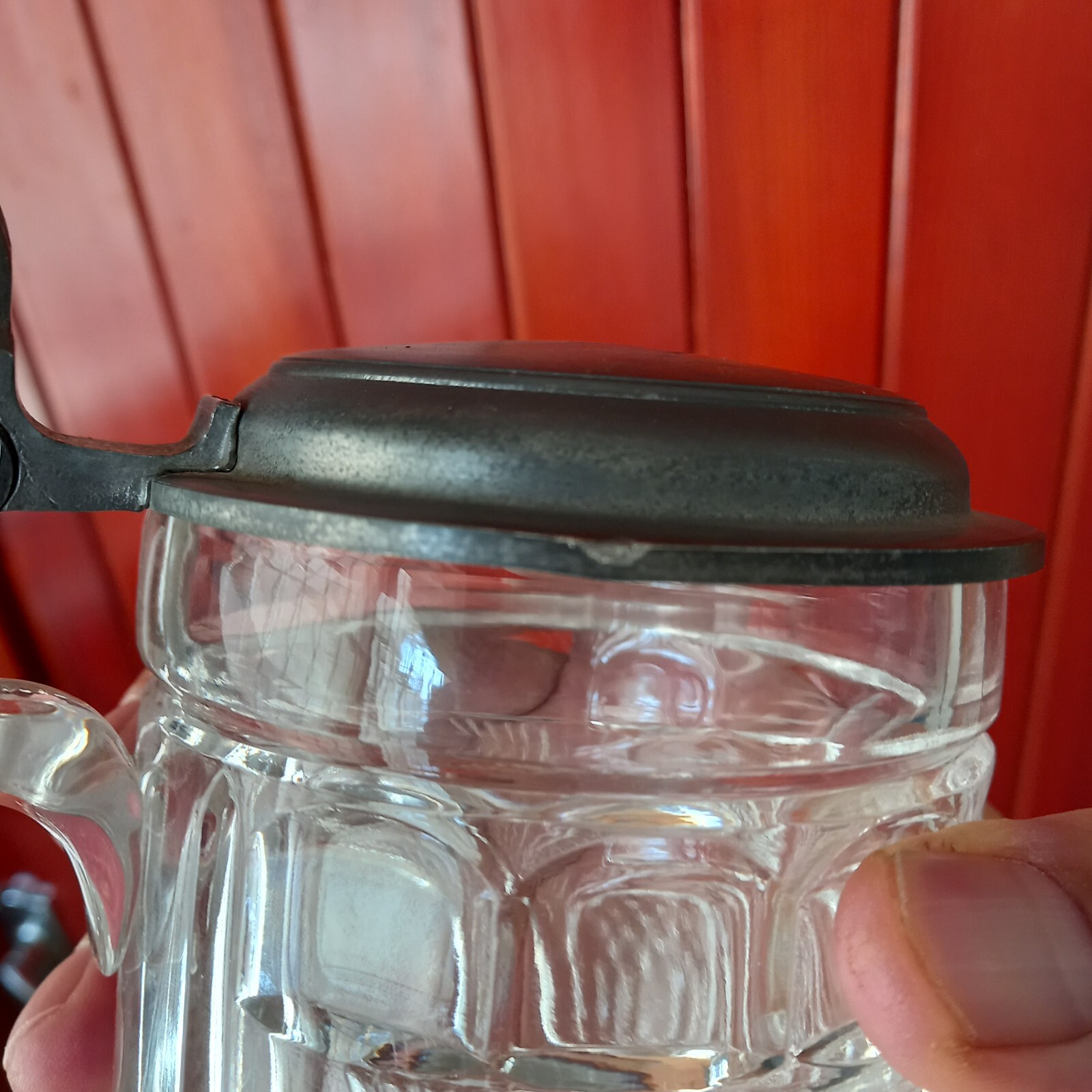 German Glass Pewter Beer Mug Stein Vintage Lid Decorated Brand/Prost ...