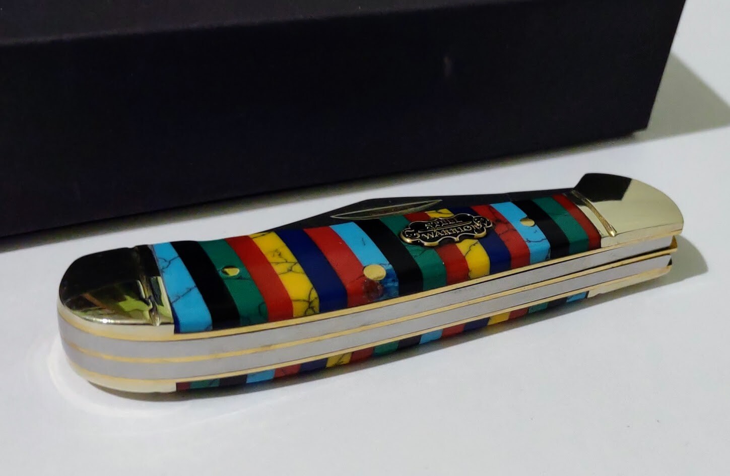 TURQUOISE STONE LOCKING COPPERHEAD HUNTING POCKET KNIFE W/ DISPLAY CASE ...