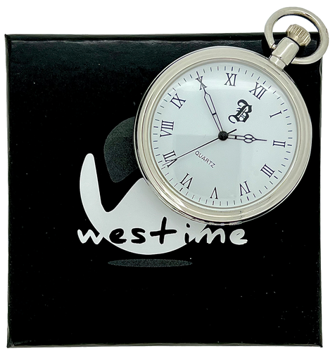Classic Open Face Silver Tone Quartz Pocket Watch And Chain by WESTIME ...