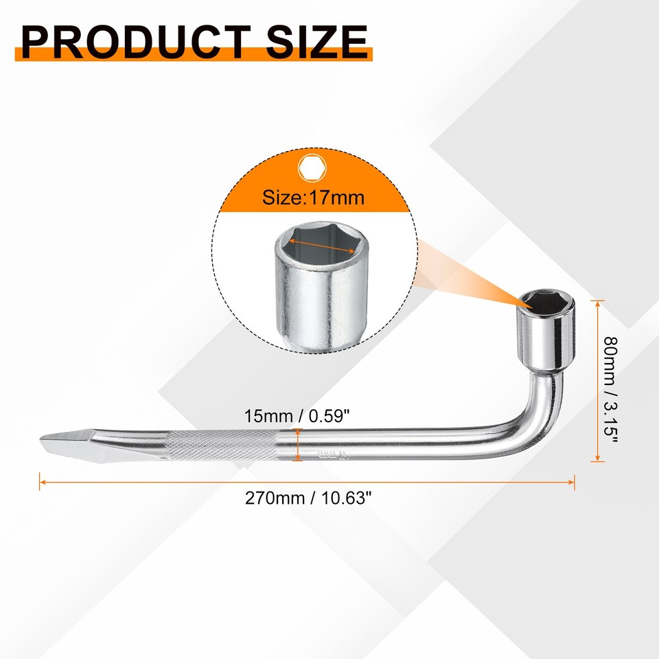 Car Spare Tire Lug Wrench 17mm L-shaped Slotted End Hexagon Socket ...