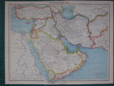 1952 LARGE MAP ~ SOUTH-WESTERN ASIA ARABIA IRAQ TURKEY SYRIA PERSIA ...
