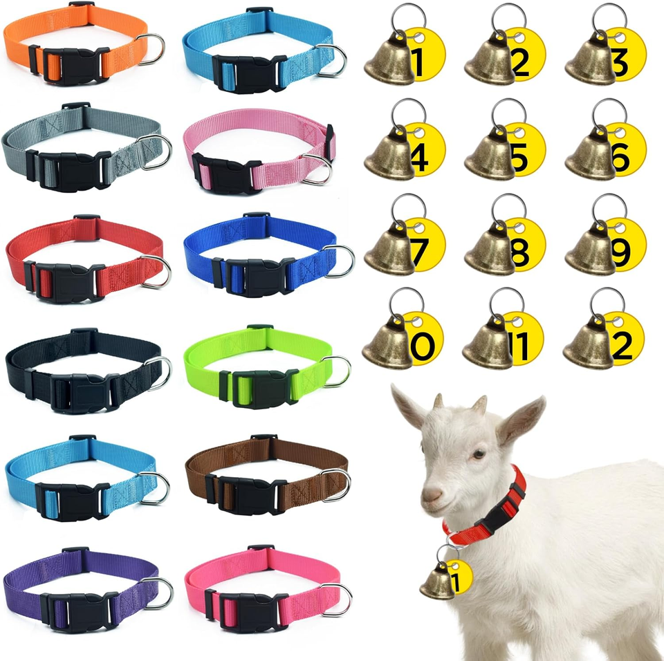 12-Pack Goat Collars with Bells and Numbered Tags,Adjustable Nylon ...