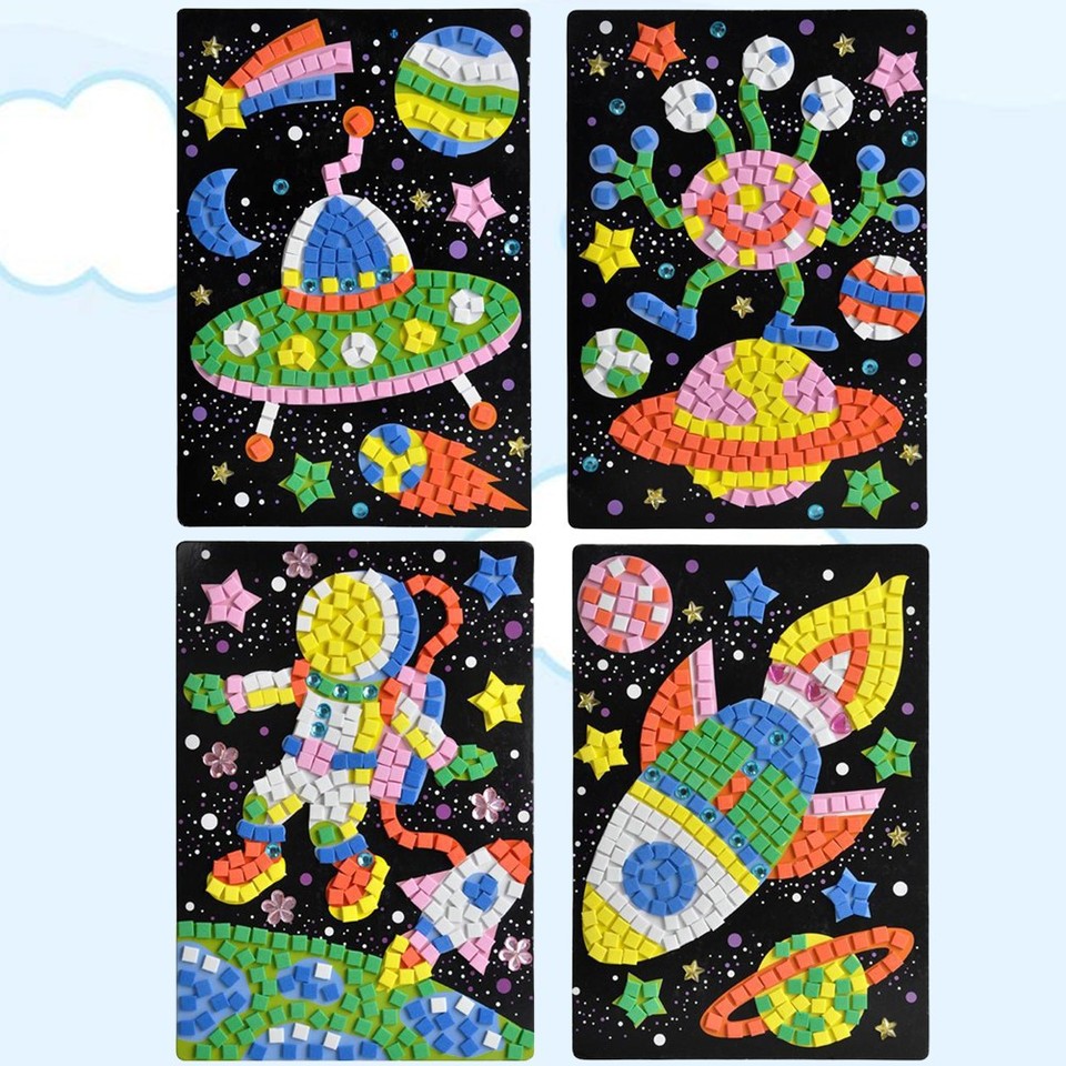 4 Pcs Crafting Supplies for Kids Mosaic Sticker Art DIY Stickers Kit ...