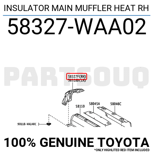 58327WAA02 Genuine Toyota INSULATOR MAIN MUFFLER HEAT RH 58327-WAA02 | eBay