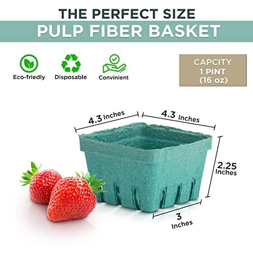Pint Green Molded Pulp Fiber Berry Basket Produce Vented Container For ...