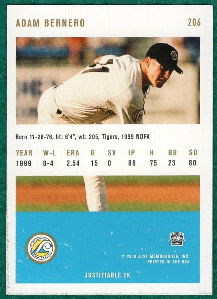 Adam Bernero - 2000 Just Gold #206 - West Michigan Whitecaps Baseball ...