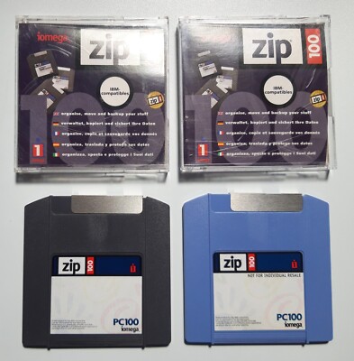 2 x IOMEGA Zip 100MB Disks Grey / Blue B - PC Formatted and Verified ...