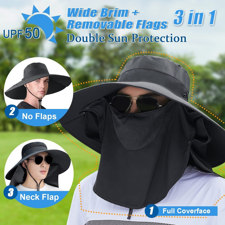 Super Wide Brim Fishing Hat UPF 50+ Sun Safari Hat with Removable Neck Face F... | eBay