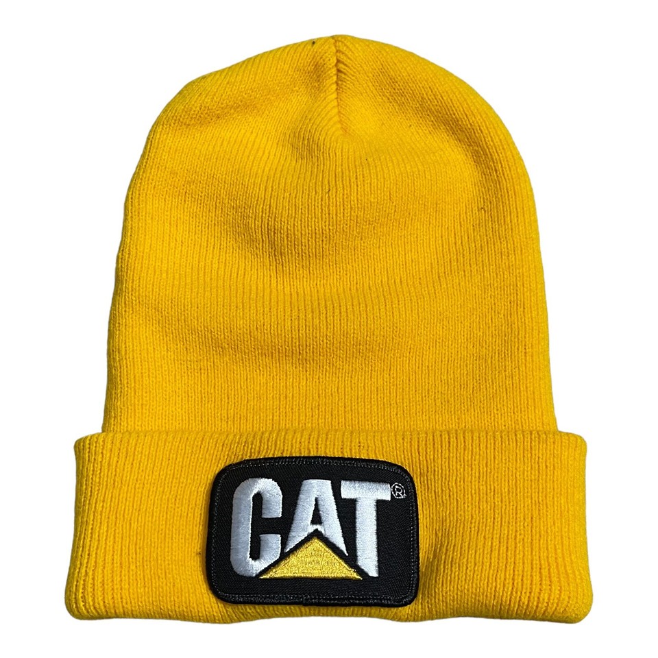 Caterpillar CAT Equipment Yellow Cuffed Beanie Cap Sewn Logo Patch Made ...