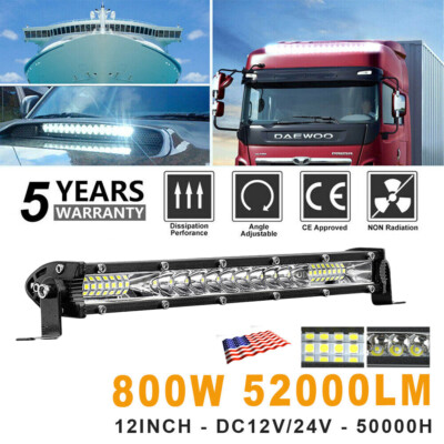 12" inch 450W LED Work Light Bar Combo Spot Flood Driving Off Road SUV ...