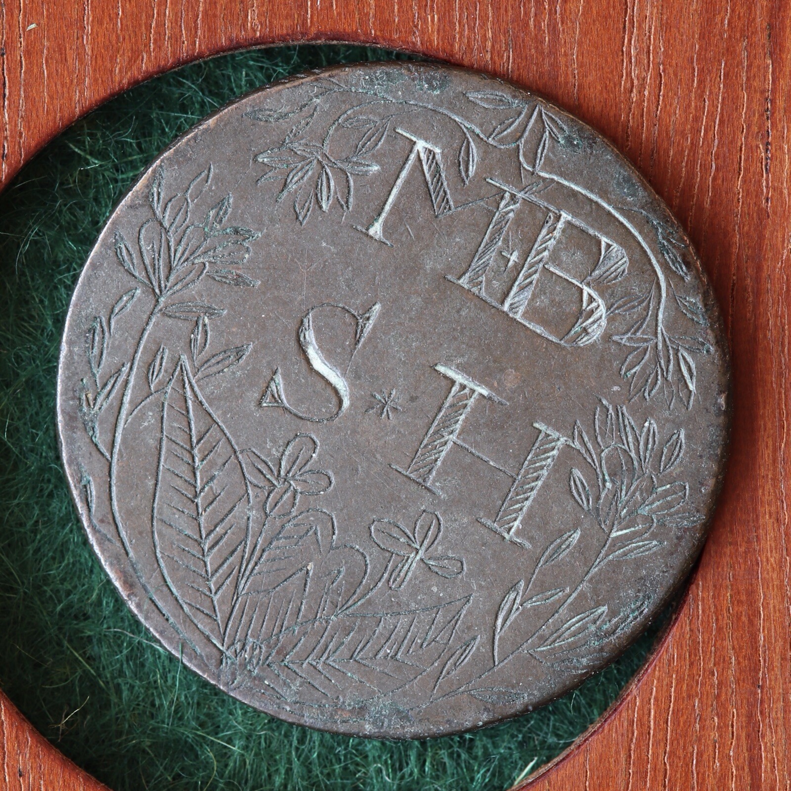 A Georgian Love Token, Engraved Halfpenny, MB & SH, 1806. Flower Border ...