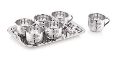 Stainless Steel Floral Design Tea Cup Set with Tray ( 140ml, 6pc Set ...