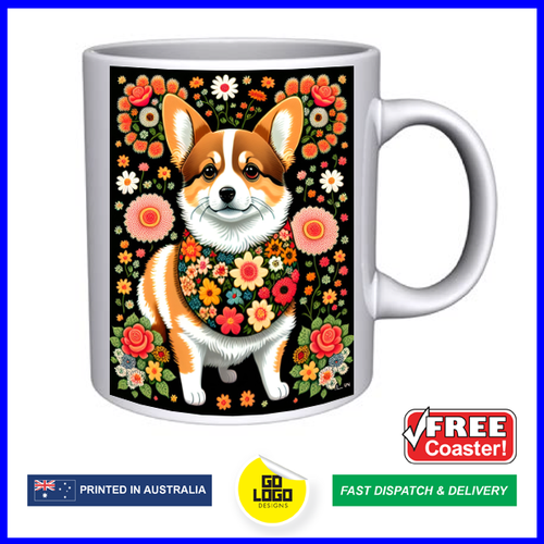 Funny Coffee Mug CORGI FLOWERS PATTERN Cute Dog Puppy Pet Present Tea ...