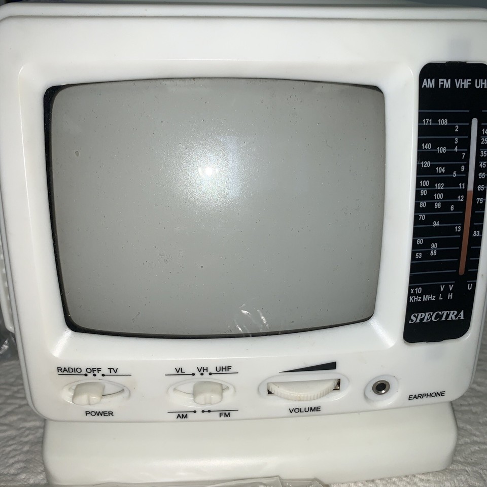 Mini TV 5" Portable B&W TV w/ AM FM Radio Spectra 52-BWR In Box Tested ...