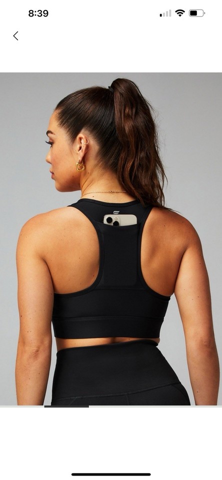 Fabletics On The Go Medium Impact Sports Bra Womens Size XL Black Phone ...