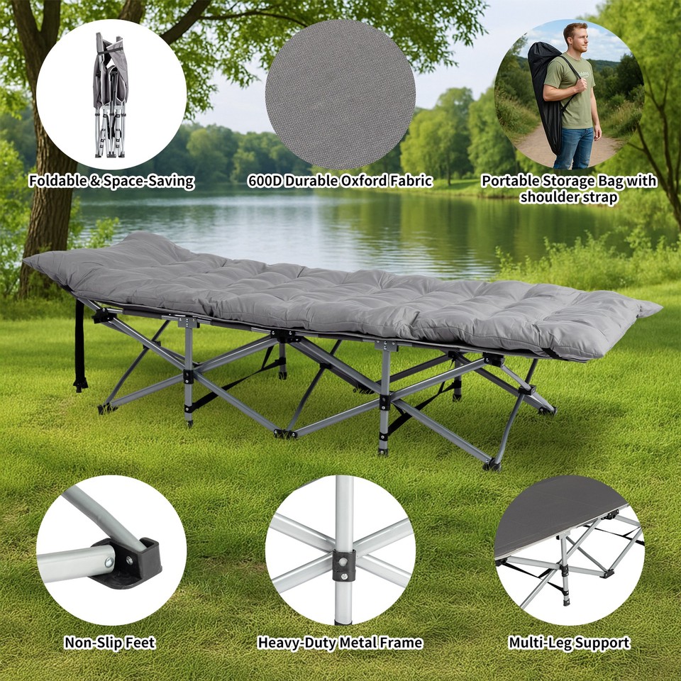 1Piece Portable Folding Camping Soft Cot Bed and Pad for Outdoor Adults ...