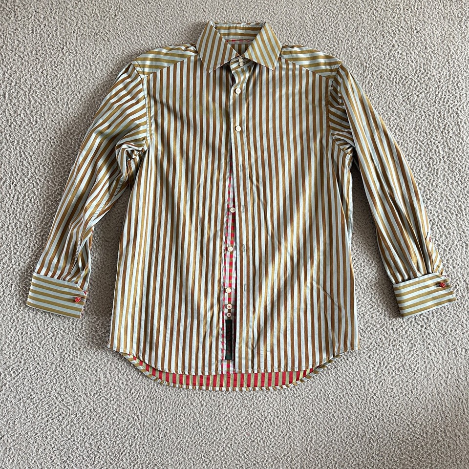 Robert Graham Button Shirt Mens Medium Metallic Sheen Striped Green ...