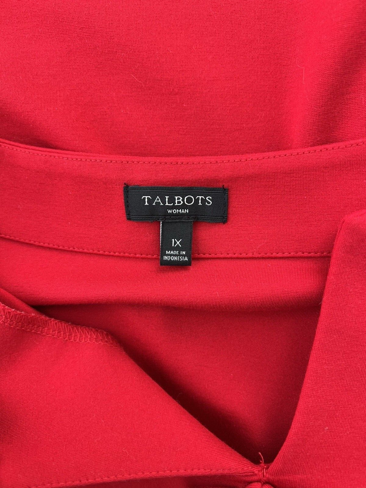 Talbots Blouse Top Women 1X Red Pullover Split V Neck Bow 3/4 Sleeve ...